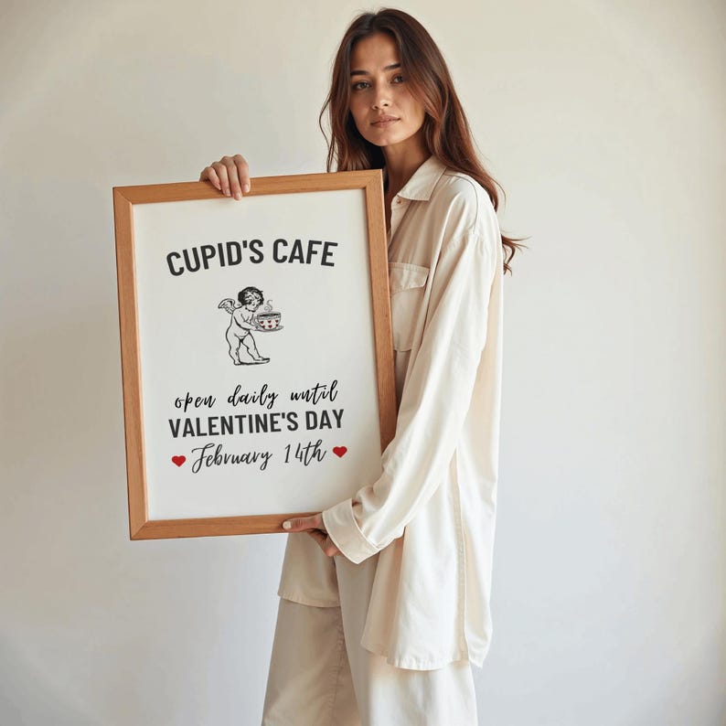 Vintage Cupid Print, Cupid’s Café Printable Sign, Valentines Coffee ...