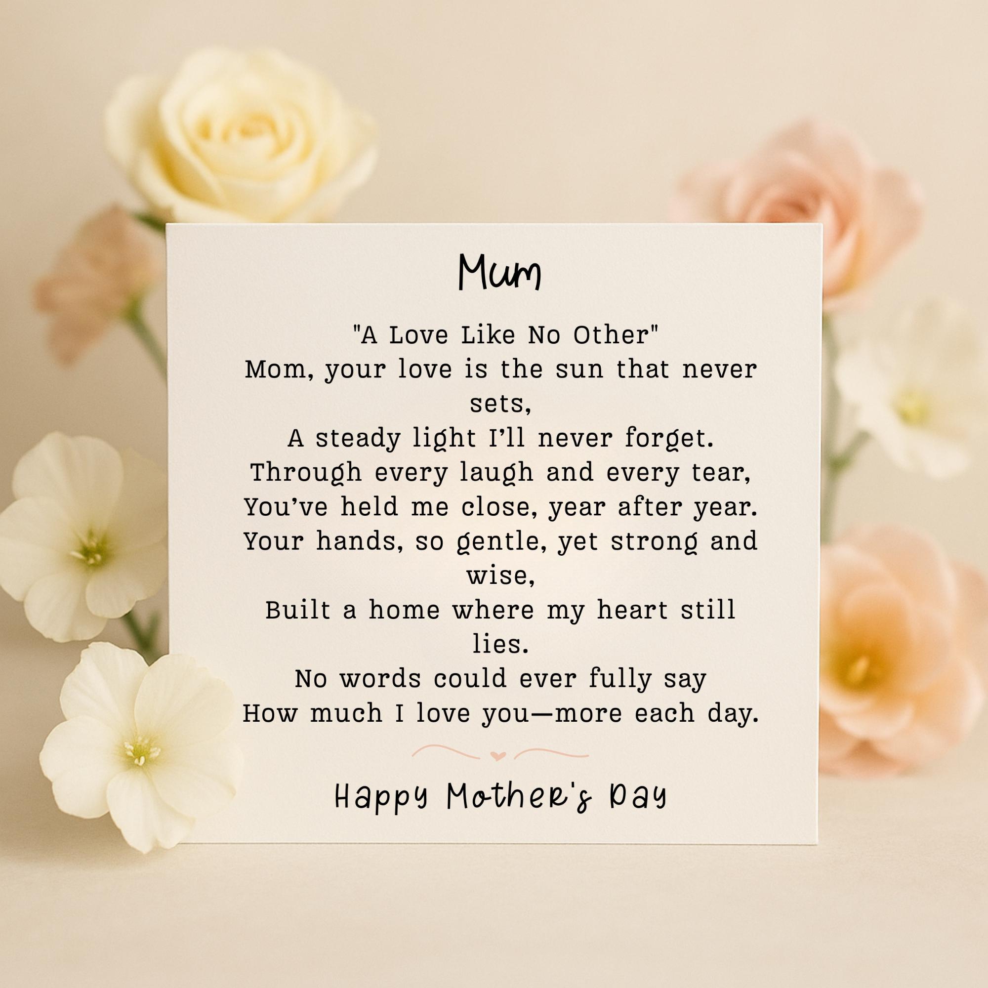 Editable Mum Poem Card for Mothers Day,love You Mum Mothers Day Card ...