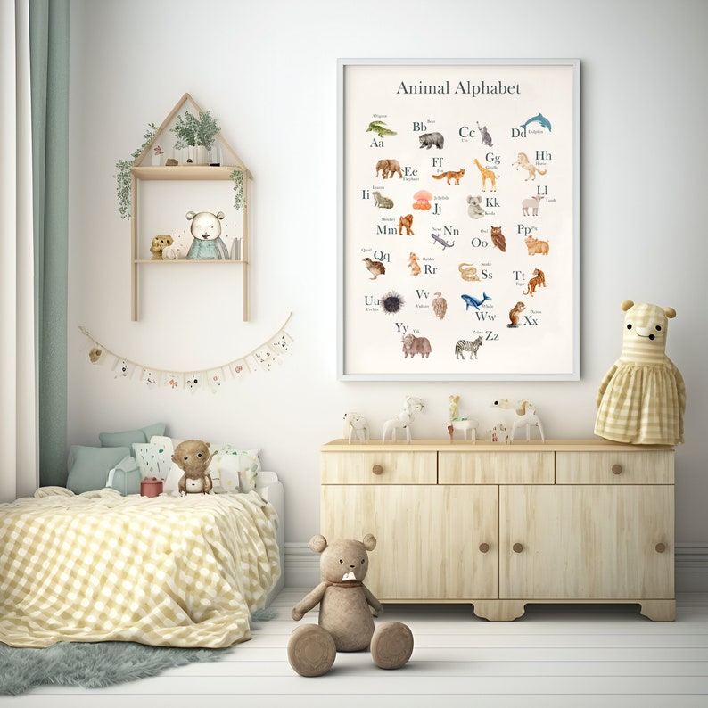 Animal Alphabet Poster for Nursery, ABC Wall Art for Kids Room ...