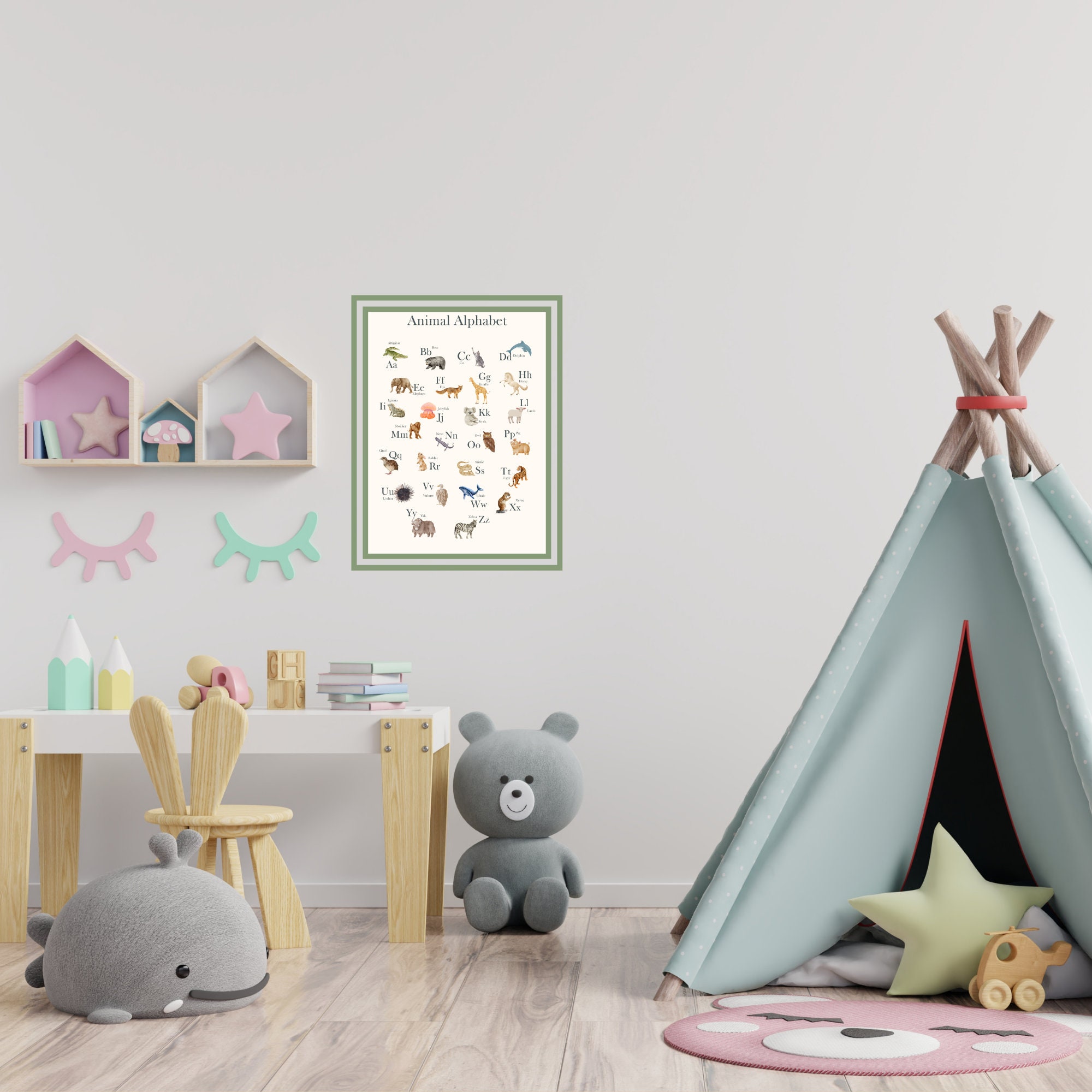 Animal Alphabet Poster for Nursery, ABC Wall Art for Kids Room ...