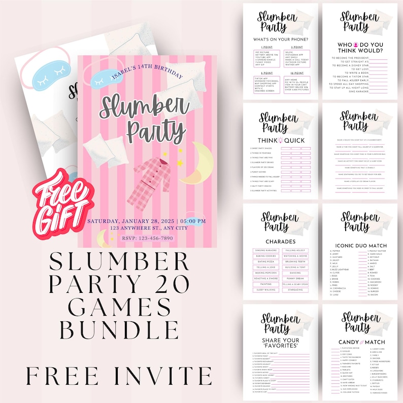 Slumber Party Games Bundle: Teen Girl Birthday (digital Download) - Etsy
