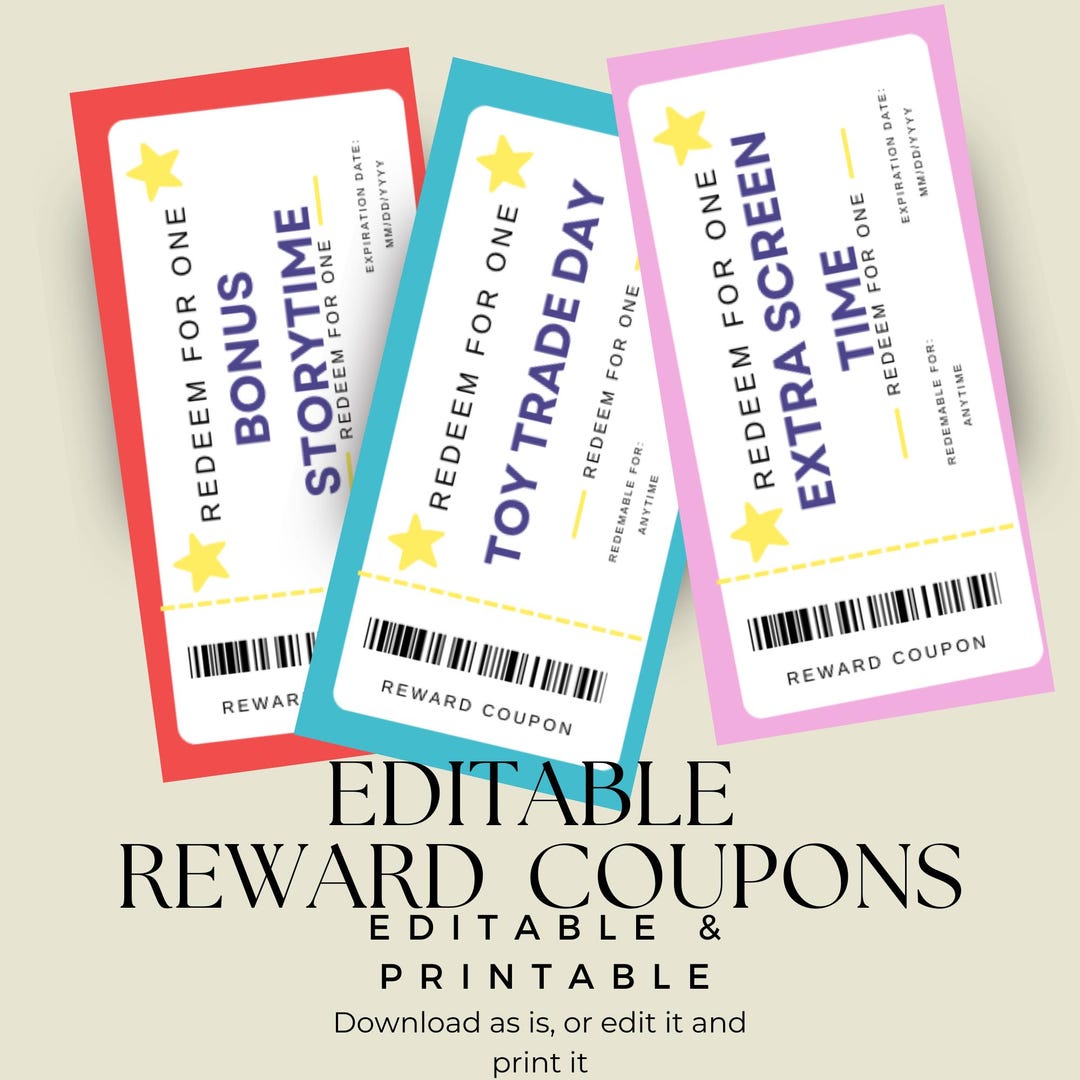 Printable Reward Coupons for Kids: Fun Behavior Incentives (digital ...