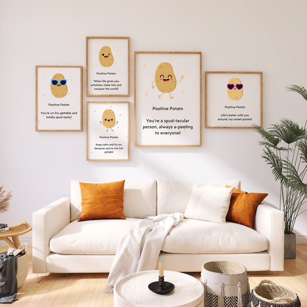 Set of 6 Positive Potato Wall Art Prints Cute Motivational Kitchen ...