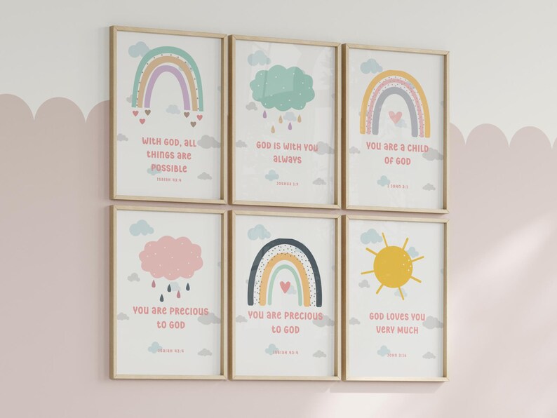 Boho Bible Verse Digital Print Set of 6, Children Christian Toddler ...