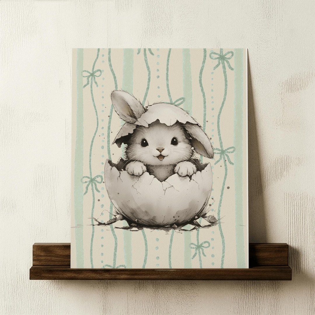 Easter Bunny Hatching Print, Woodland Nursery Decor, Spring Pastel Art ...