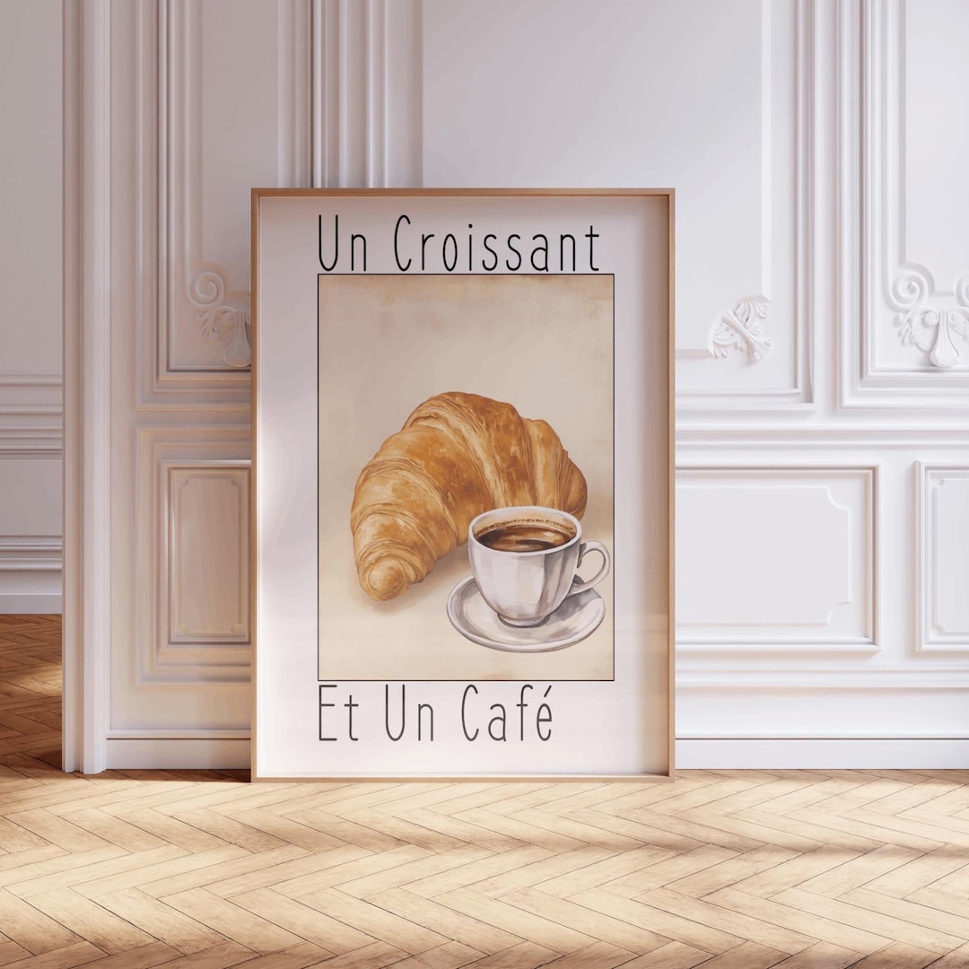 Un Croissant Et Un Cafe Art Print, Croissant and Coffee Minimalist ...