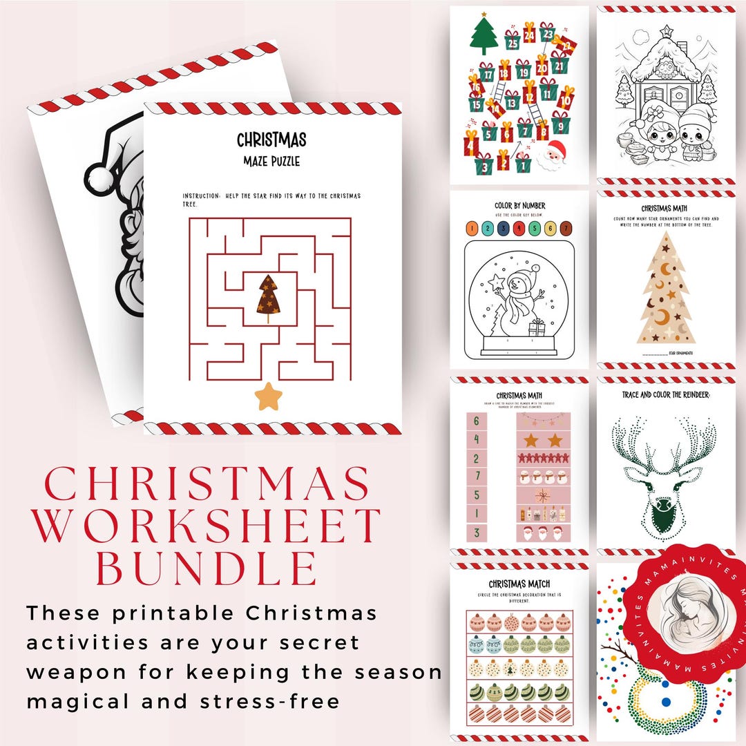 Christmas Worksheet Bundle, Christmas Activity Pages for Kids ...