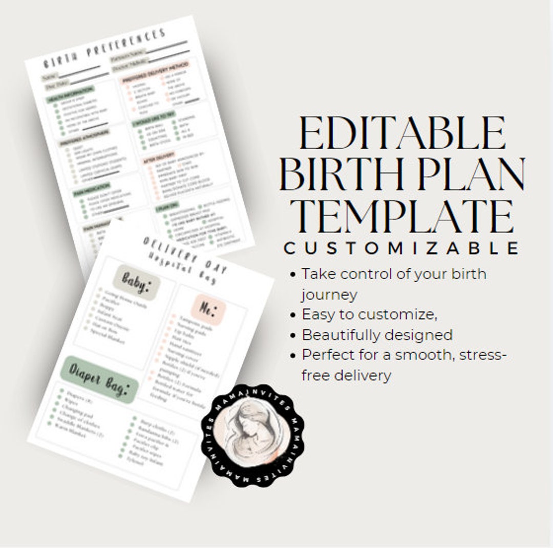 Editable Birth Plan Template, Printable Hospital Bag Checklist ...