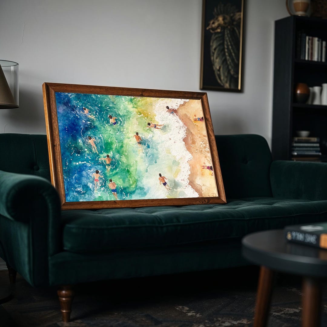 Retro Ocean Swimmers Print: Minimalist Beach House Art (digital ...