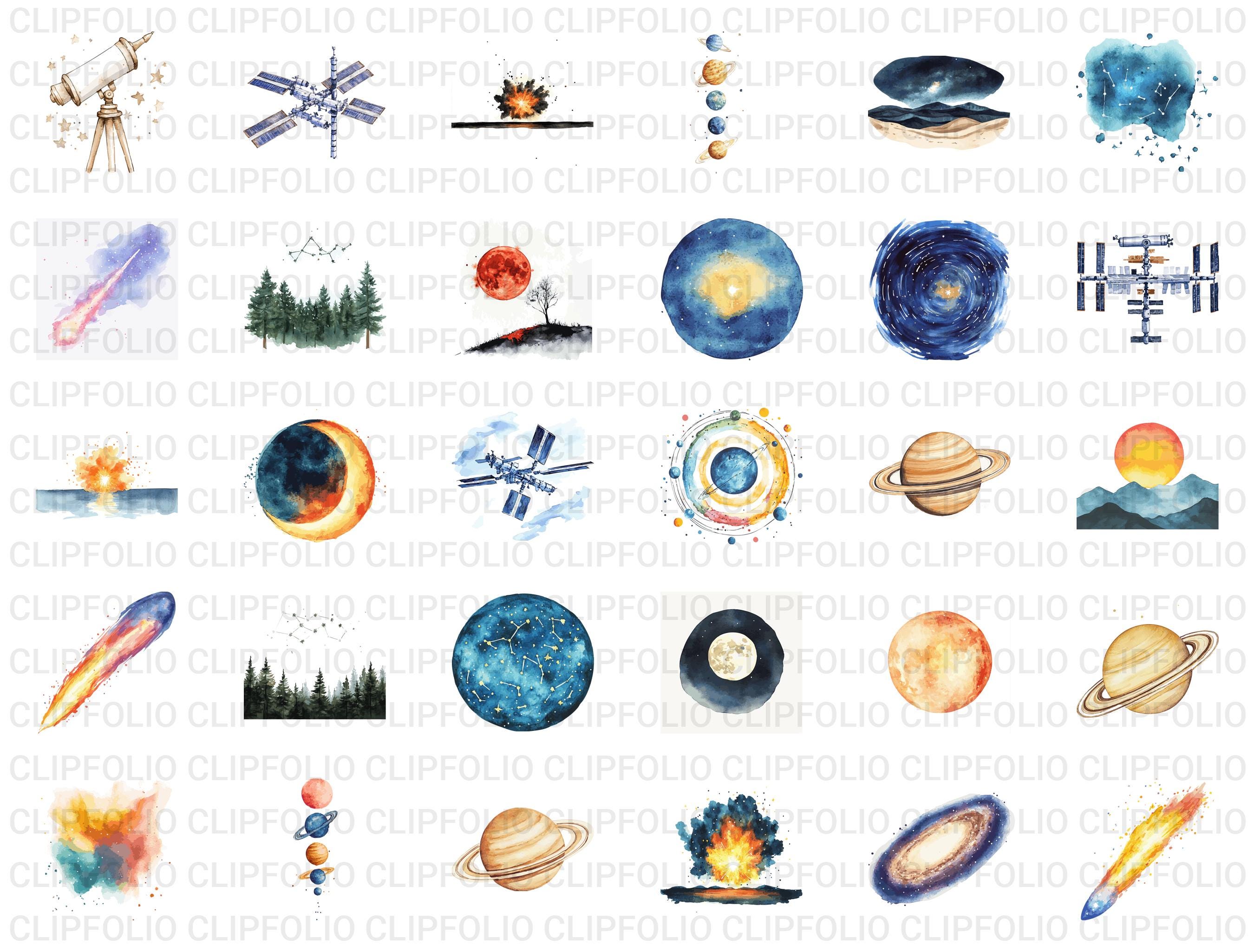 Astronomy Clipart Bundle, 97 Designs, SVG and PNG, Celestial and Space ...
