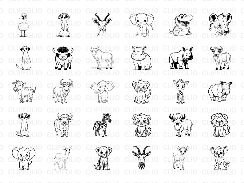 Cute and Adorable Safari Clipart Bundle - 64 Designs | SVG & PNG | High ...