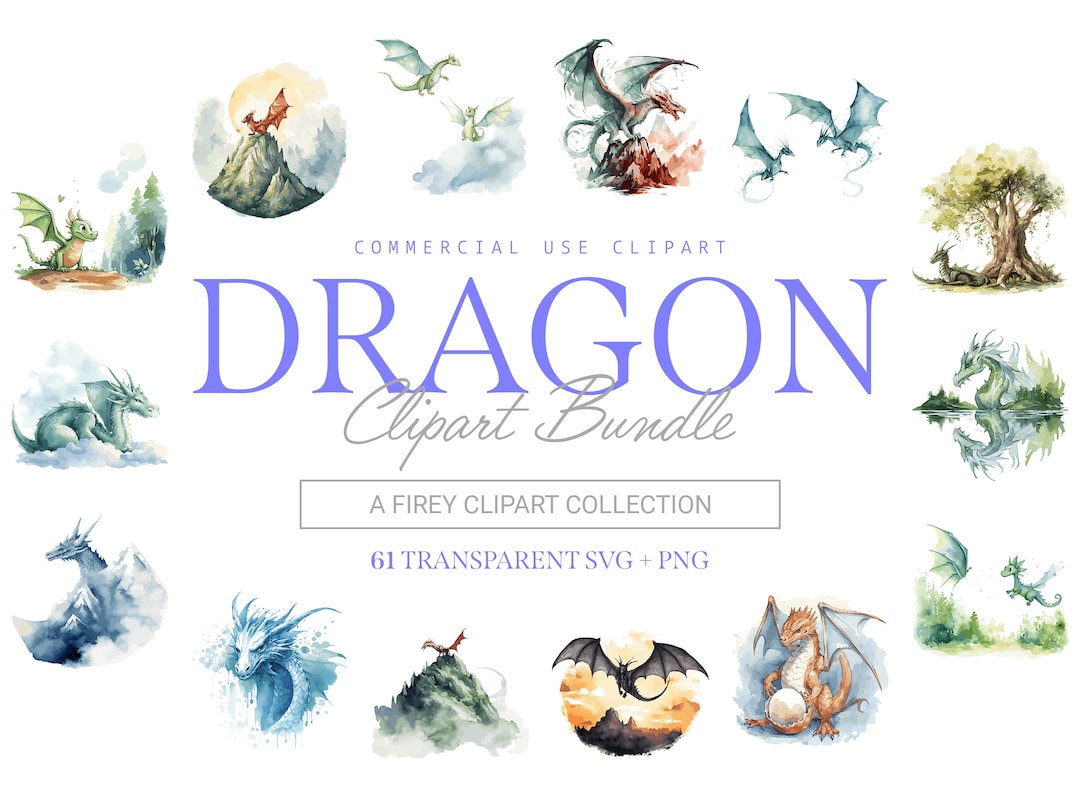 Dragon Clipart Bundle - 61 Designs | SVG & PNG | High Resolution ...
