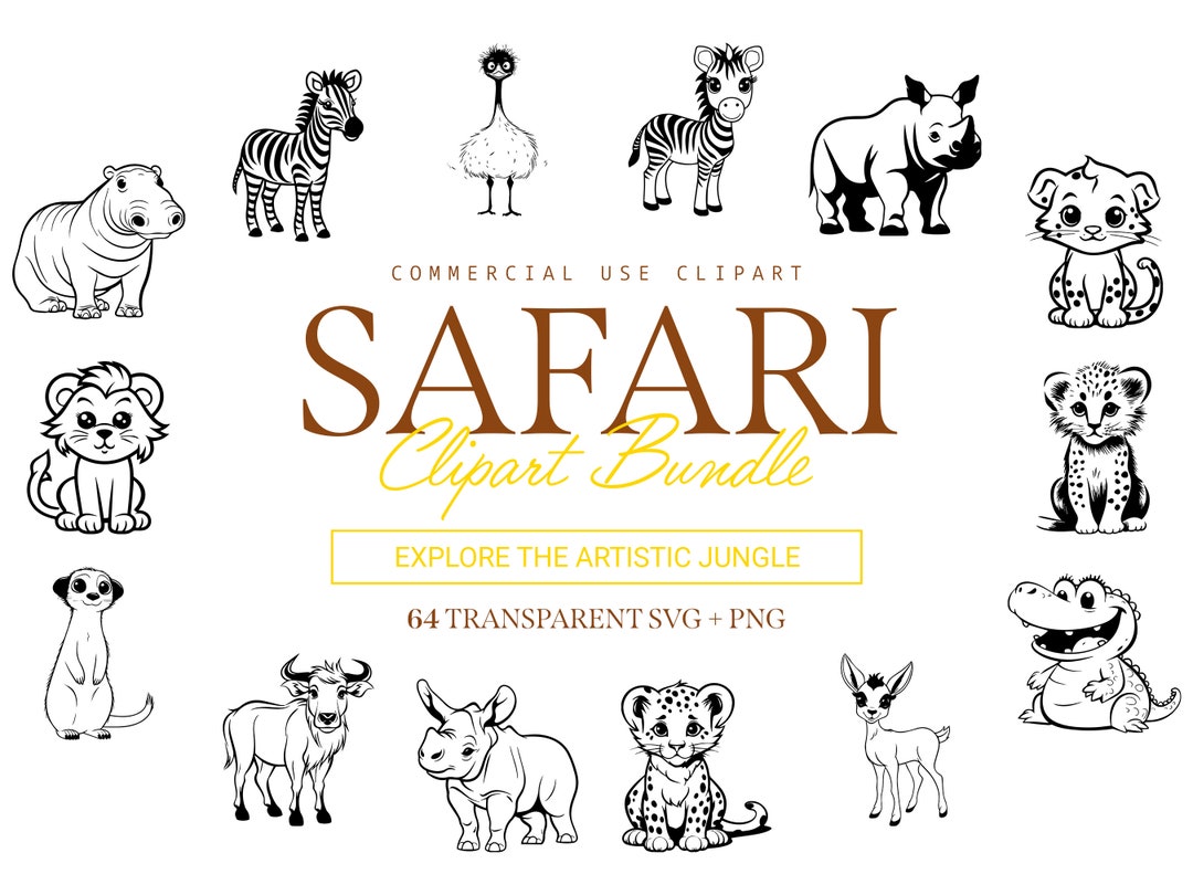 Cute and Adorable Safari Clipart Bundle - 64 Designs | SVG & PNG | High ...
