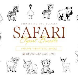 Cute and Adorable Safari Clipart Bundle - 64 Designs | SVG & PNG | High ...