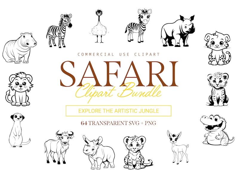 Cute and Adorable Safari Clipart Bundle - 64 Designs | SVG & PNG | High ...