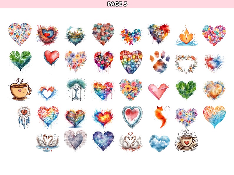 Heart Clipart Bundle 230 Designs SVG & PNG High Resolution Unique Heart ...