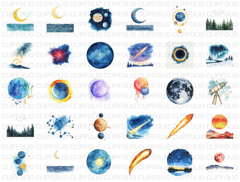 Astronomy Clipart Bundle, 97 Designs, SVG and PNG, Celestial and Space ...