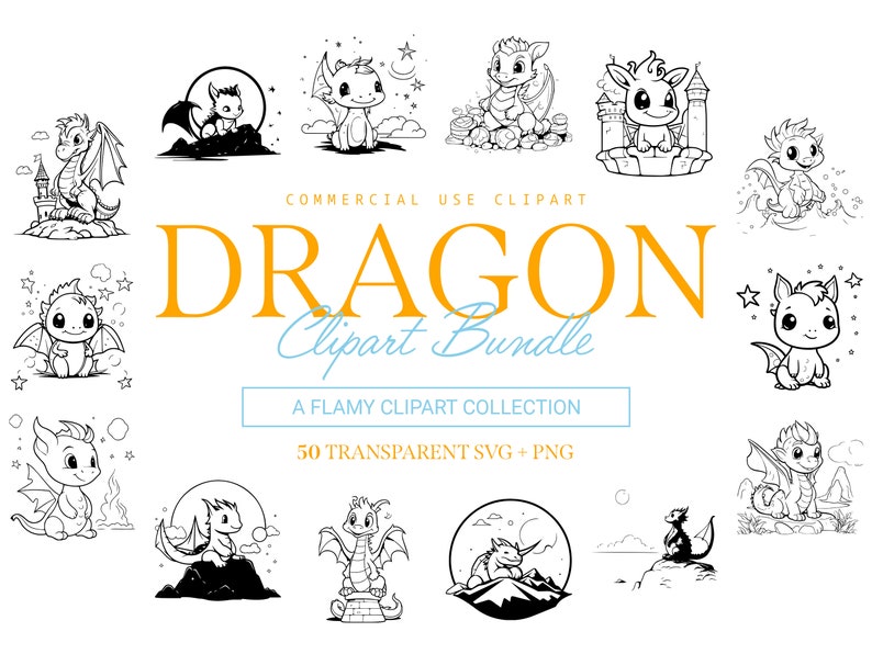 Cute Dragon Clipart Bundle - 50 Designs | SVG & PNG | High Resolution ...