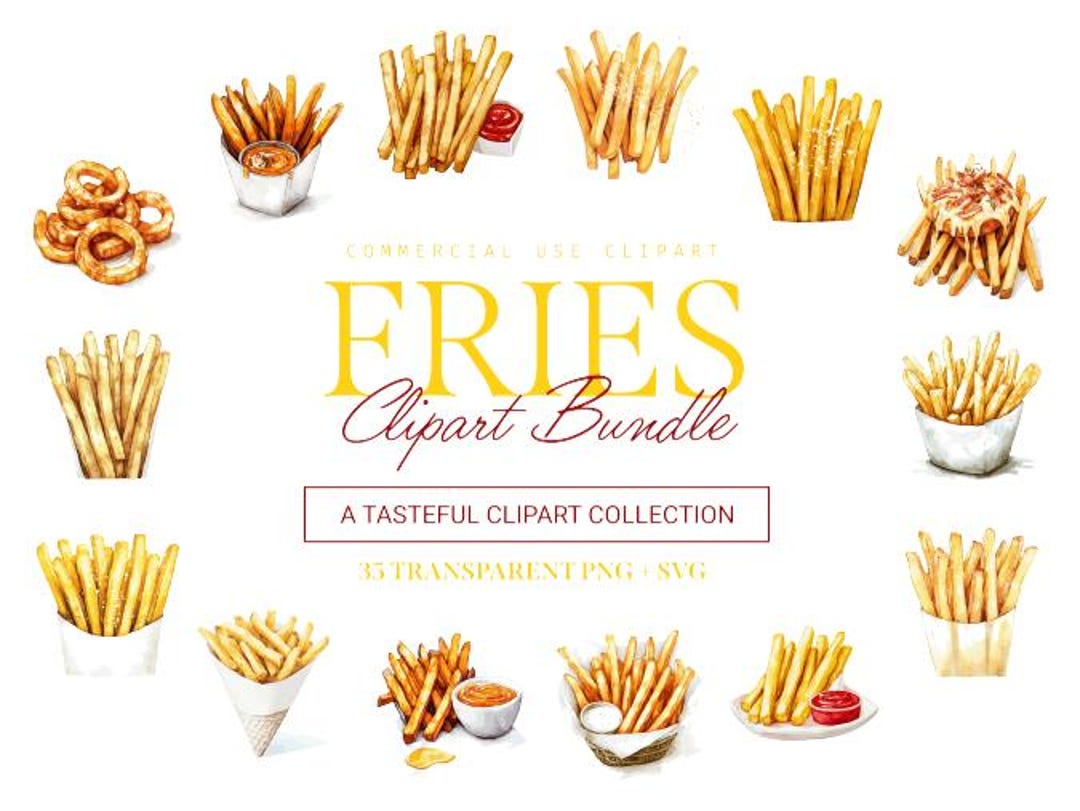Fries Clipart Bundle, 35 Designs, SVG and PNG, Food and Snack Art ...