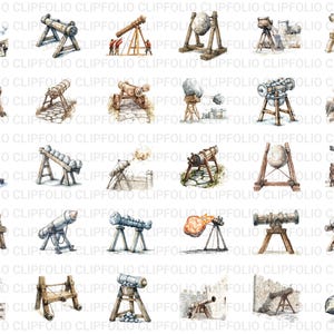 Catapult Clipart Bundle, 80 Designs, SVG and PNG, Medieval Siege Art ...