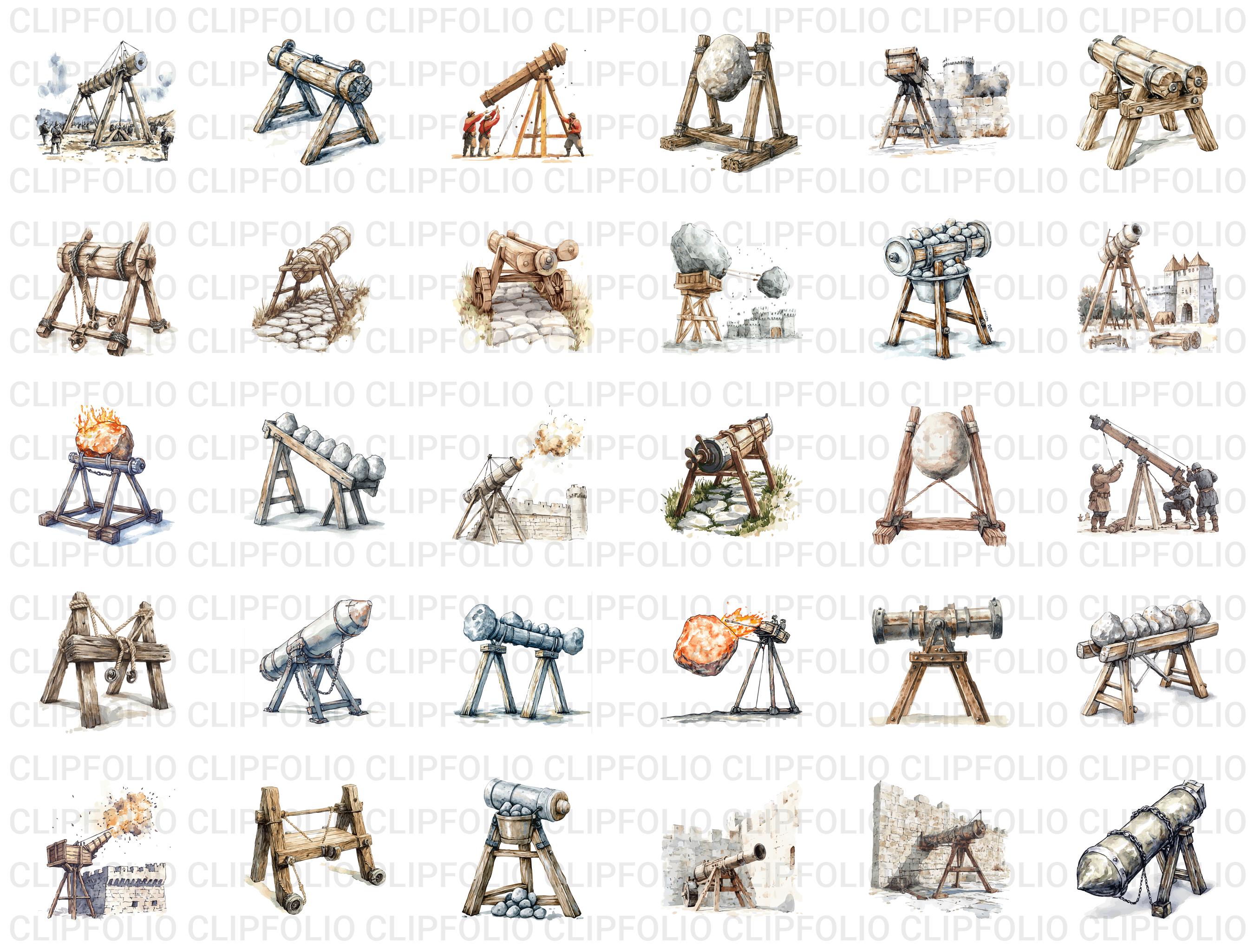 Catapult Clipart Bundle, 80 Designs, SVG and PNG, Medieval Siege Art ...