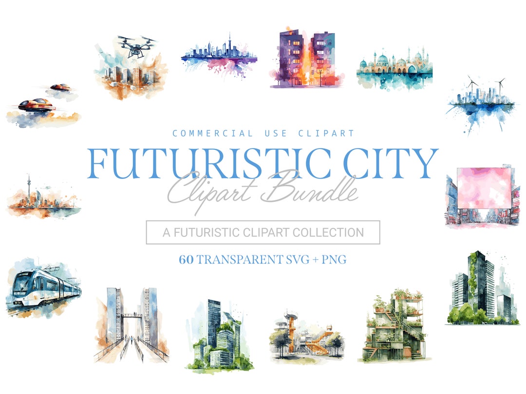 Futuristic City Clipart Bundle - 60 Designs | SVG & PNG | High ...