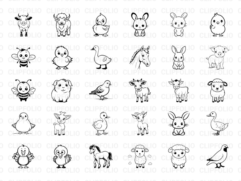 Farm Animals Clipart Bundle 58 Designs SVG & PNG High Resolution Cute ...