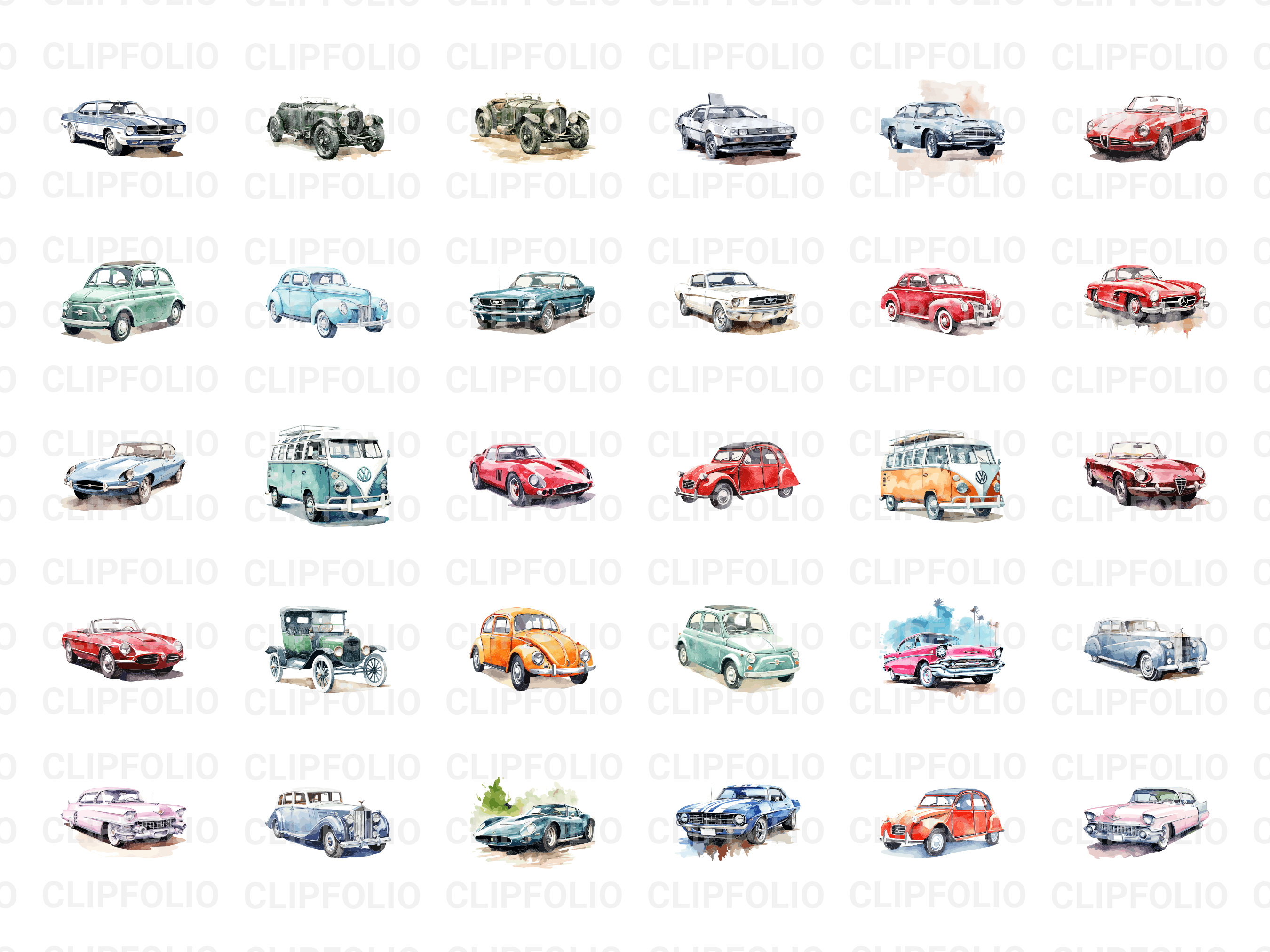 Vintage Cars Clipart Bundle: 76 Classic Automobile Illustrations (SVG ...