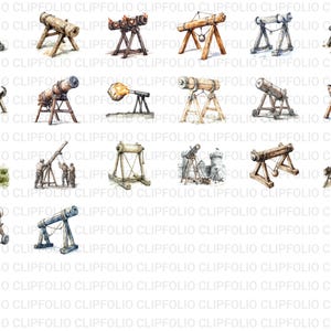 Catapult Clipart Bundle, 80 Designs, SVG and PNG, Medieval Siege Art ...