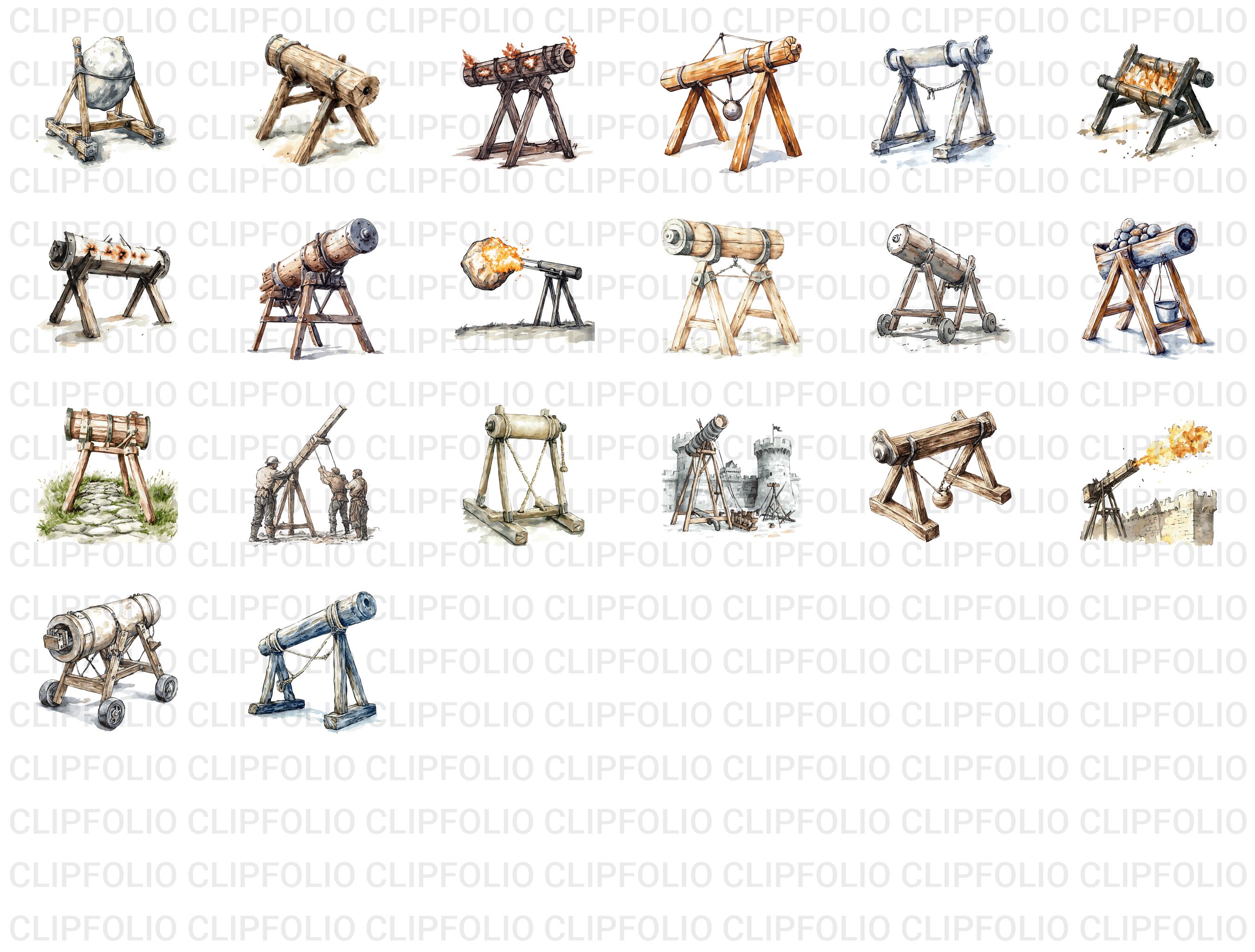 Catapult Clipart Bundle, 80 Designs, SVG and PNG, Medieval Siege Art ...
