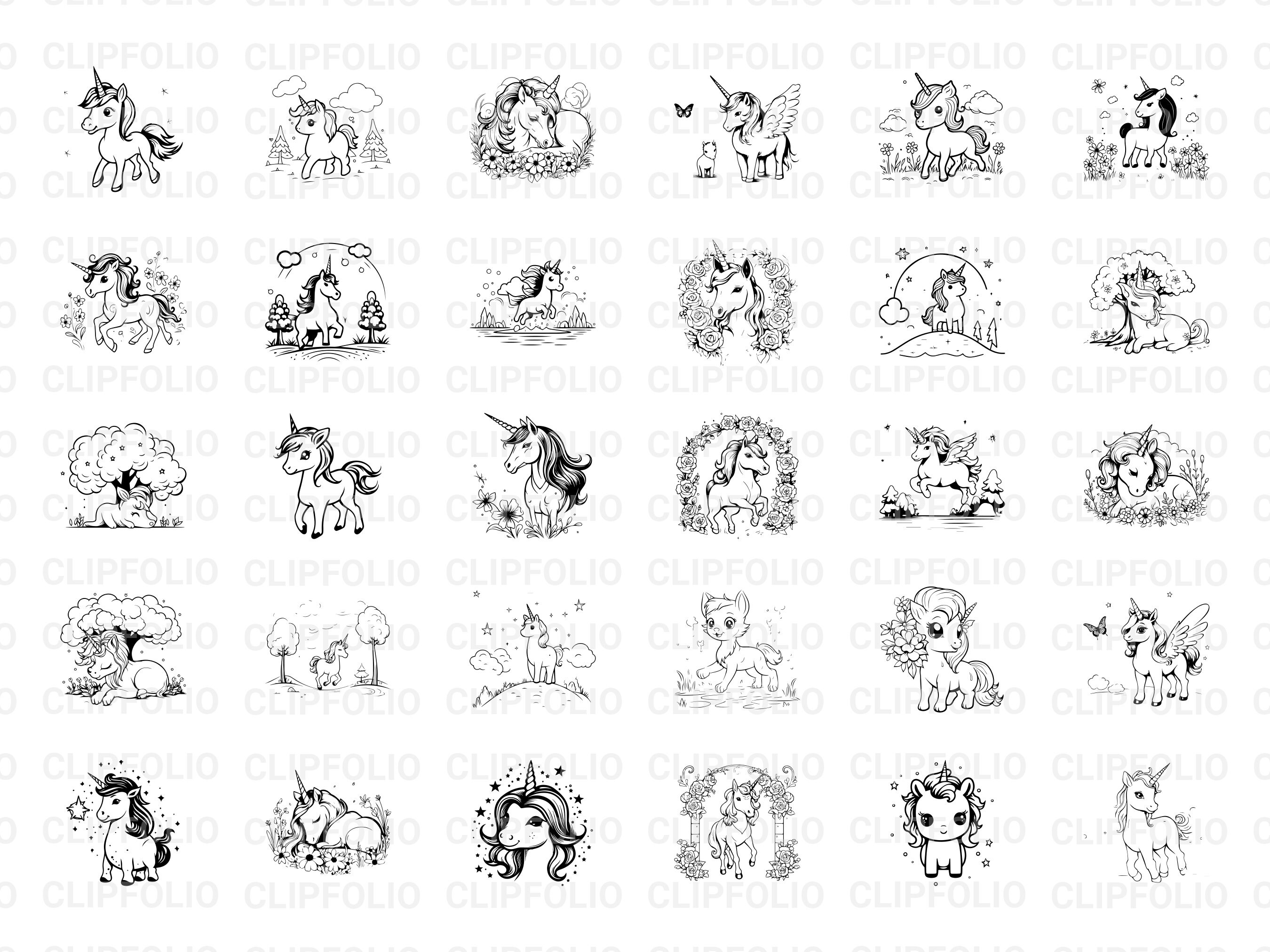 Unicorn Clipart Bundle 43 Designs SVG & PNG High Resolution Magical and ...