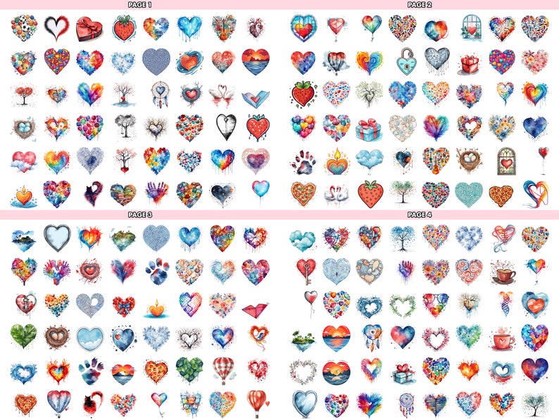 Heart Clipart Bundle 230 Designs SVG & PNG High Resolution Unique Heart ...