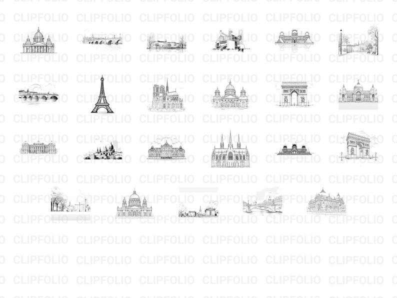 Paris Clipart Bundle 53 Designs SVG & PNG High Resolution Romantic and ...