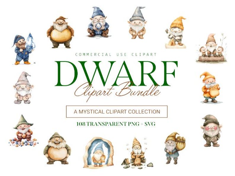 Dwarf Clipart Bundle, 108 Designs, SVG and PNG, Fantasy and Mythical ...