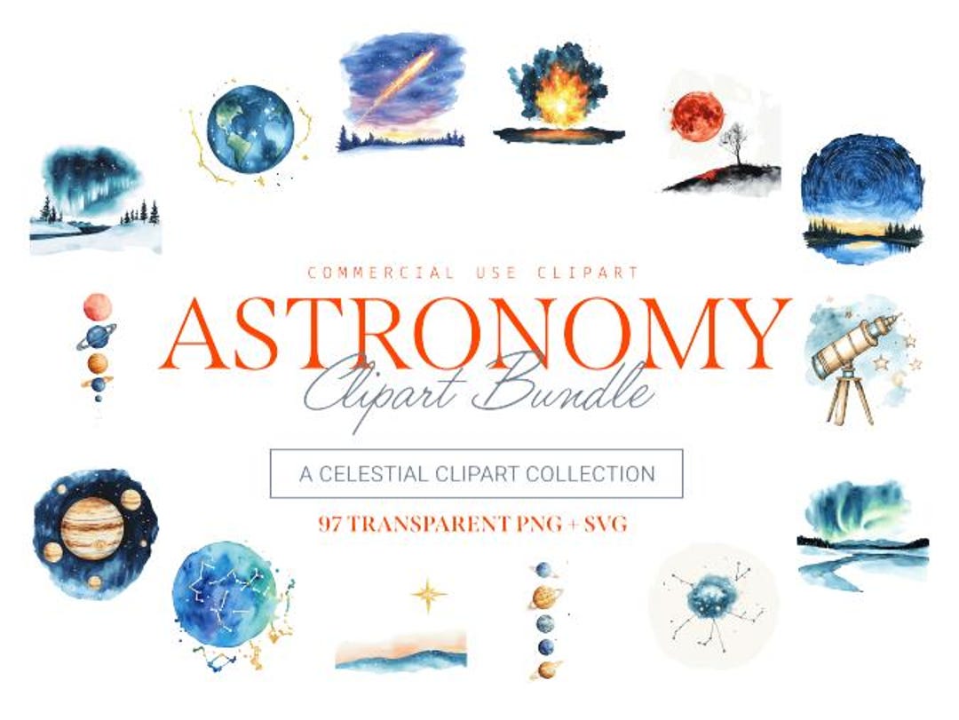 Astronomy Clipart Bundle, 97 Designs, SVG and PNG, Celestial and Space ...