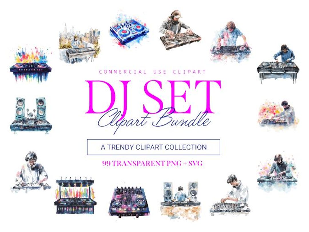 DJ Set Clipart Bundle, 99 Designs, SVG and PNG, Music and Party Art ...
