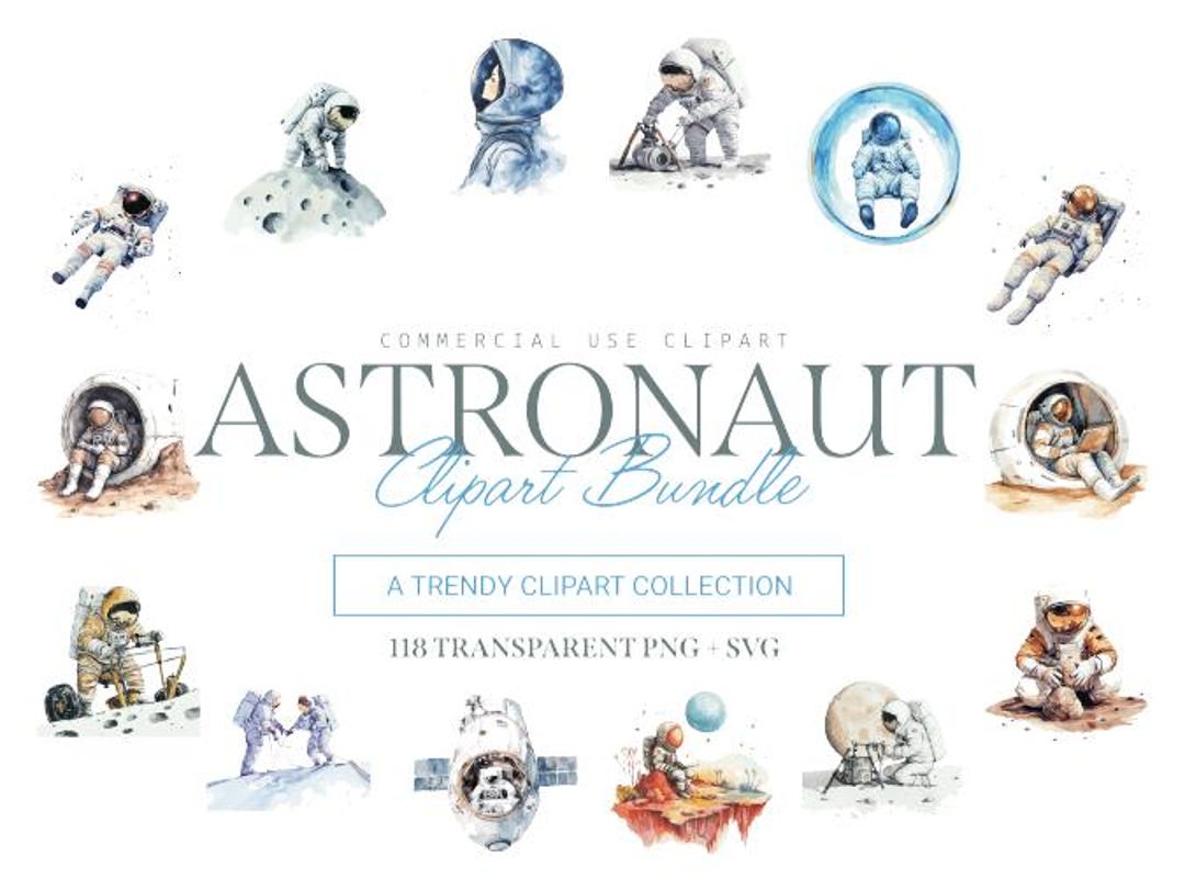 Astronaut Clipart Bundle, 118 Designs, SVG and PNG, Space and Sci Fi ...