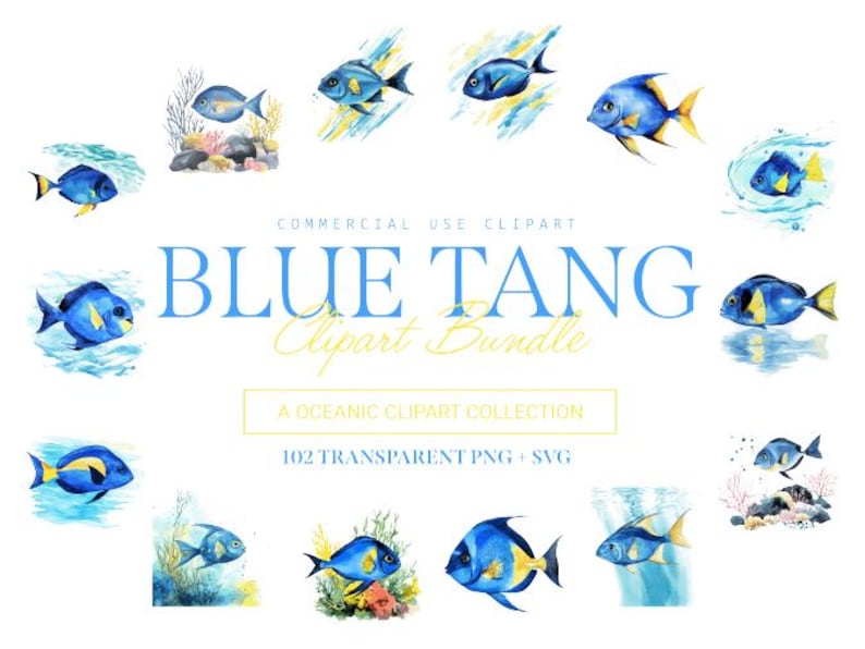Blue Tang Clipart Bundle, 102 Designs, SVG and PNG, Cute and Adorable ...