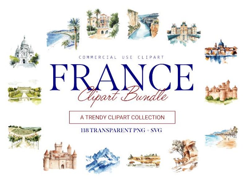 France Clipart Bundle, 118 Designs, SVG and PNG, Iconic Landmarks and ...