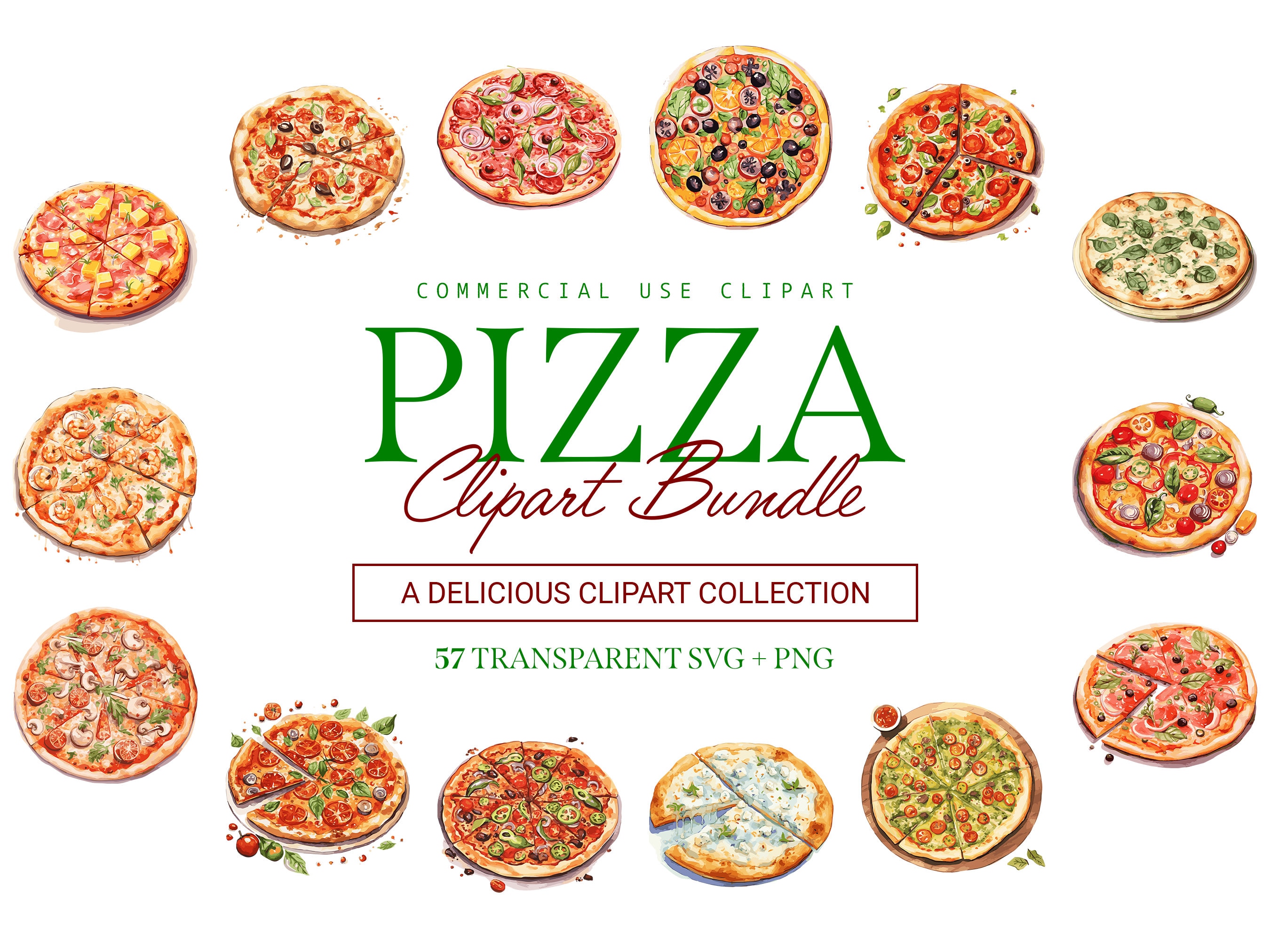 Pizza Clipart Bundle 57 Designs SVG & PNG High Resolution Deliciously ...