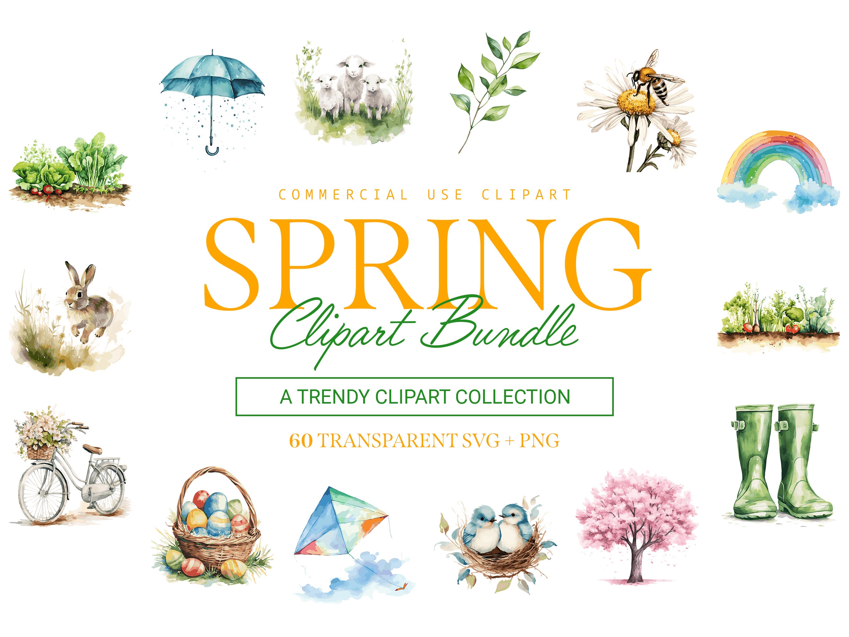 Spring Clipart Bundle 60 Designs SVG & PNG High - Etsy