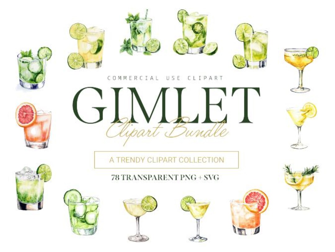 Gimlet Clipart Bundle, 78 Designs, SVG and PNG, Cocktail and Beverage ...