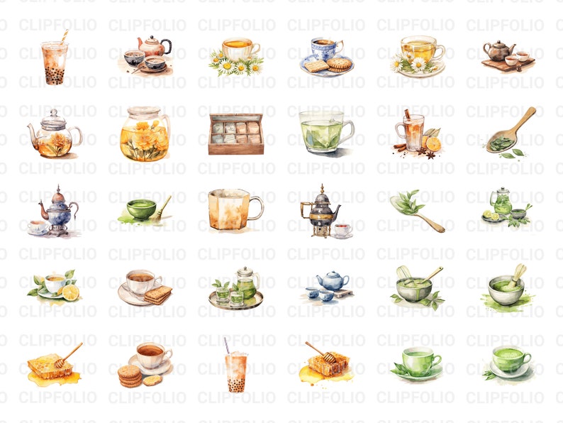Tea Clipart Bundle 74 Designs SVG & PNG High Resolution Exquisite Tea ...