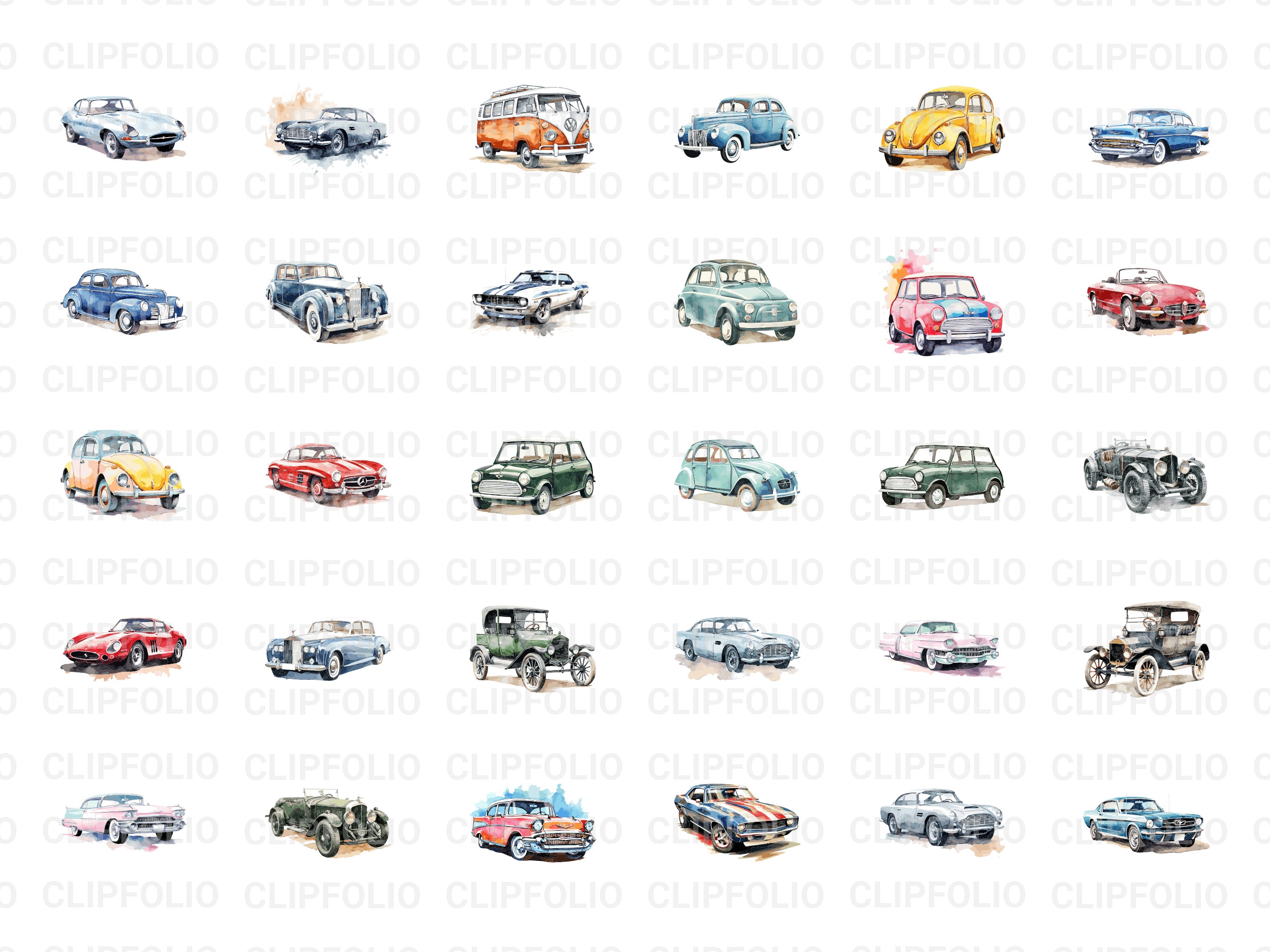 Vintage Cars Clipart Bundle: 76 Classic Automobile Illustrations (SVG ...