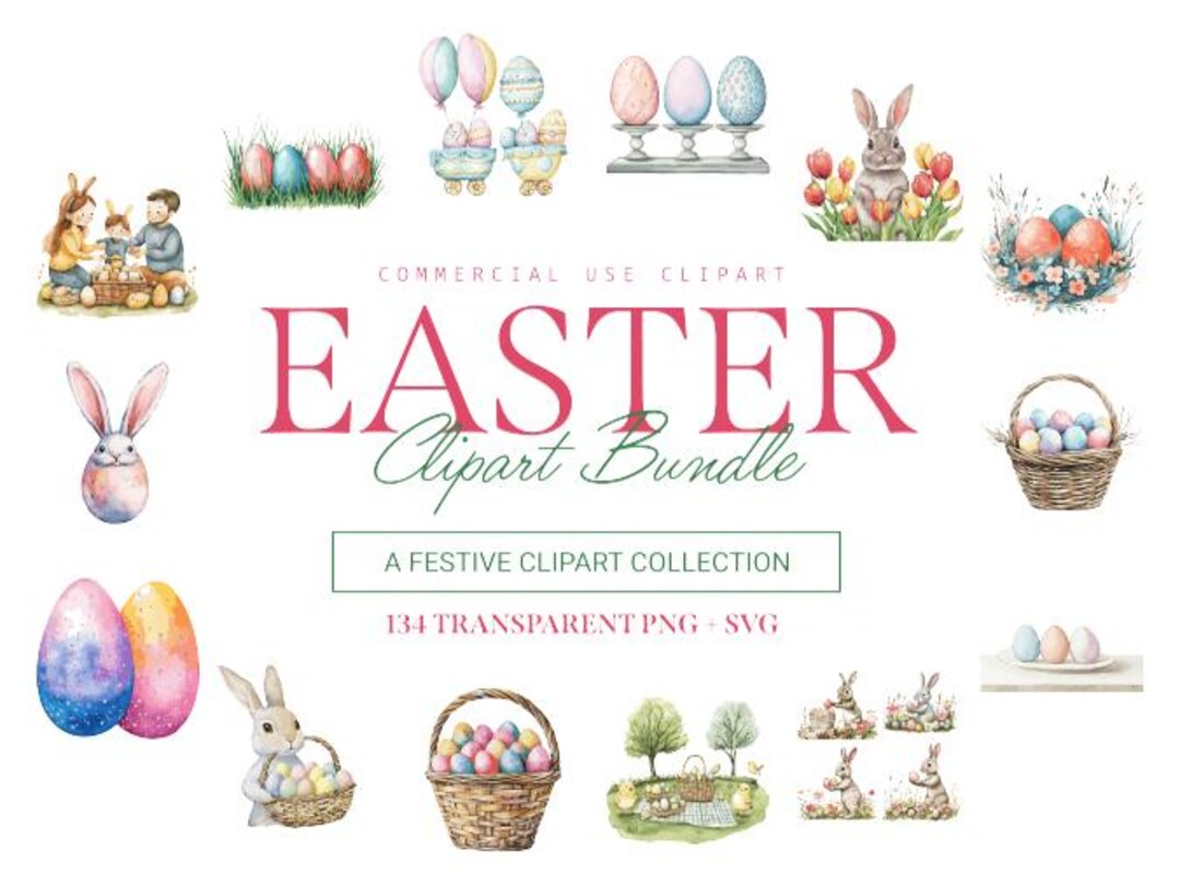 Easter Clipart Bundle, 134 Designs, SVG and PNG, Festive and Holiday ...
