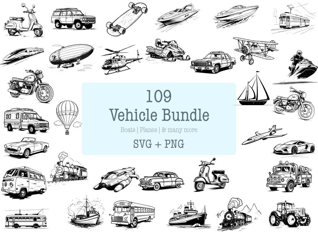 Vehicles SVG Bundle - 109 Designs | SVG & PNG | High Resolution ...