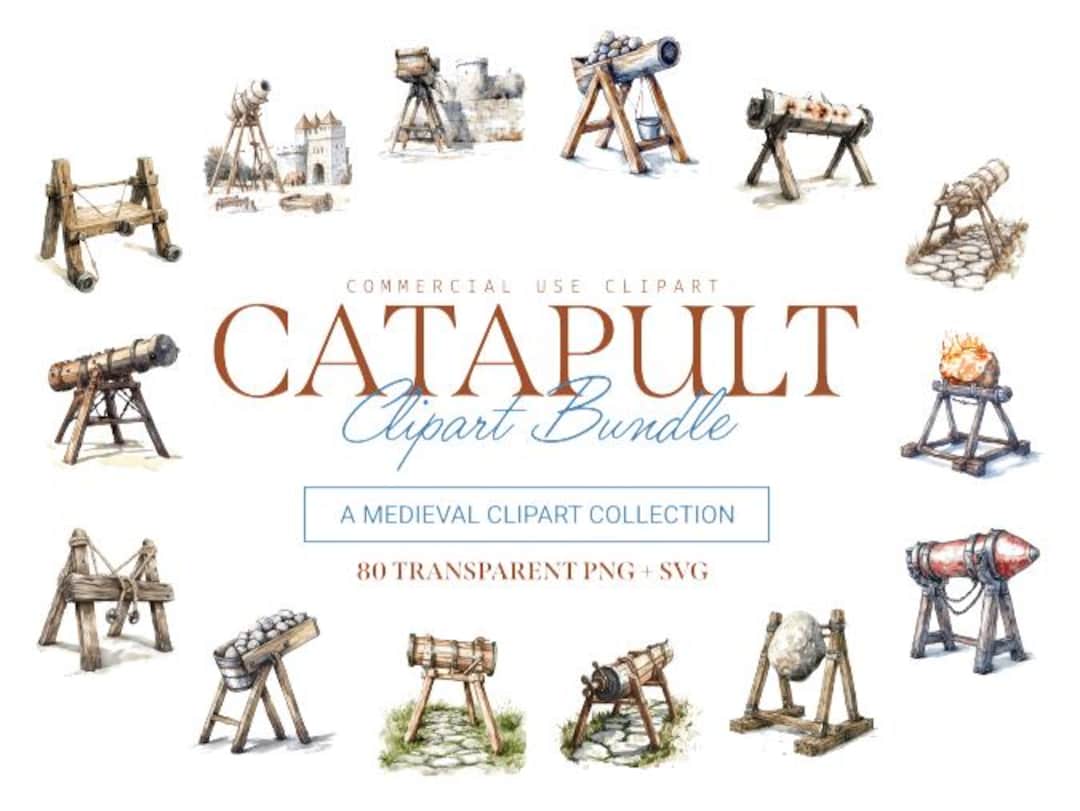 Catapult Clipart Bundle, 80 Designs, SVG and PNG, Medieval Siege Art ...