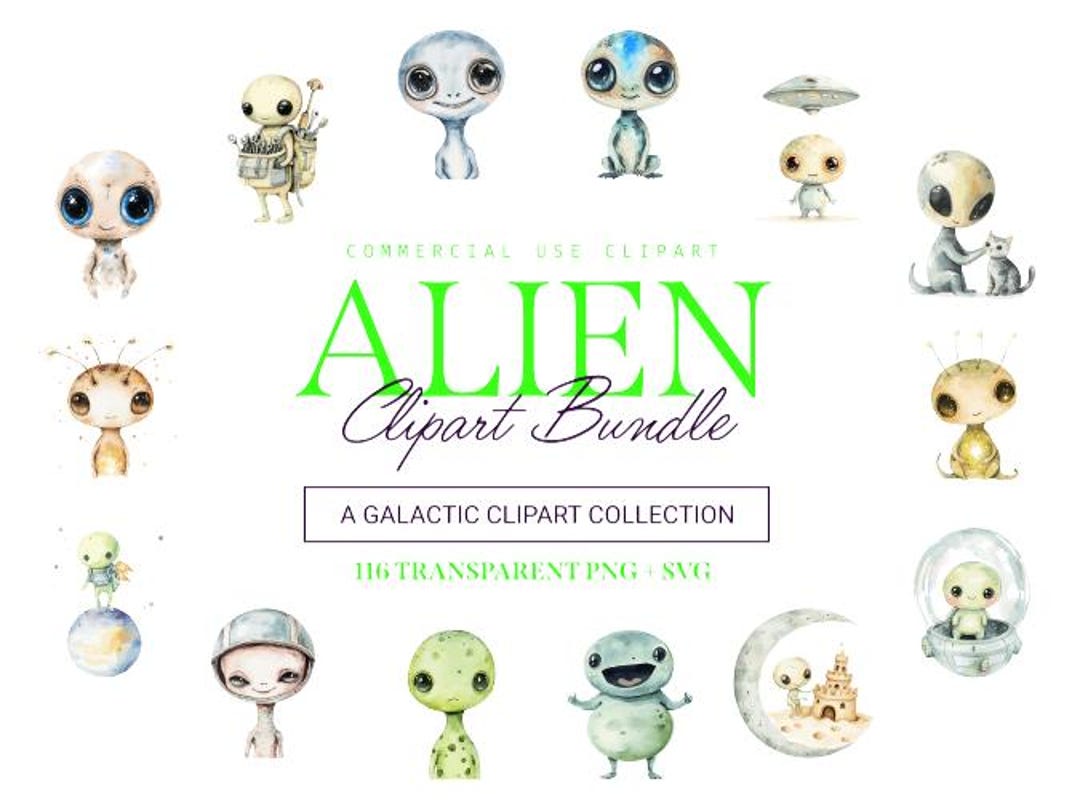 Alien Clipart Bundle – 116 Designs , SVG & PNG , Sci-fi and ...