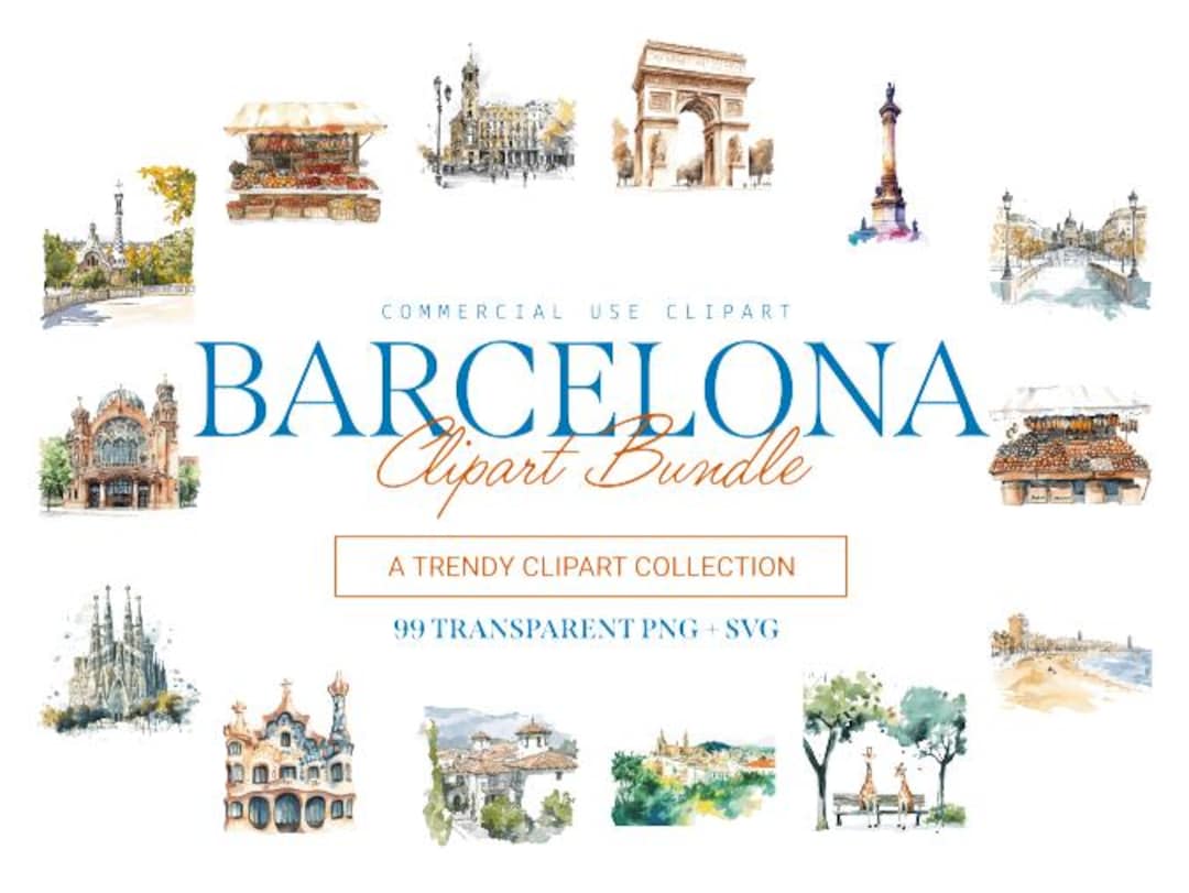 Barcelona Clipart Bundle, 99 Designs, SVG and PNG, Iconic Landmarks and ...