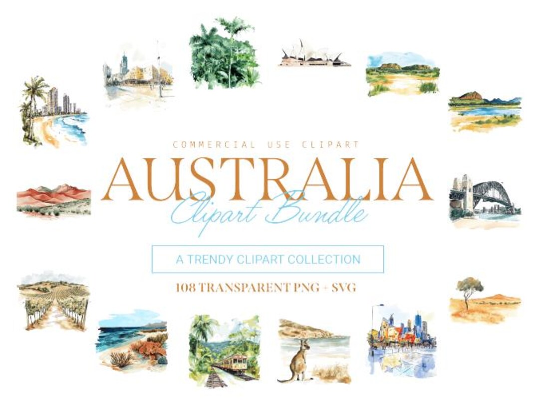 Australia Clipart Bundle, 108 Designs, SVG and PNG, Iconic Landmarks ...
